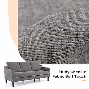 VINGLI Couches for Living Room Sofa 71" Small Couch Loveseat Sofa Mid-Century Modern Couch Grey Soft Chenille Couches Floor Sofa for Bedroom, Apartment, Lounge, Office