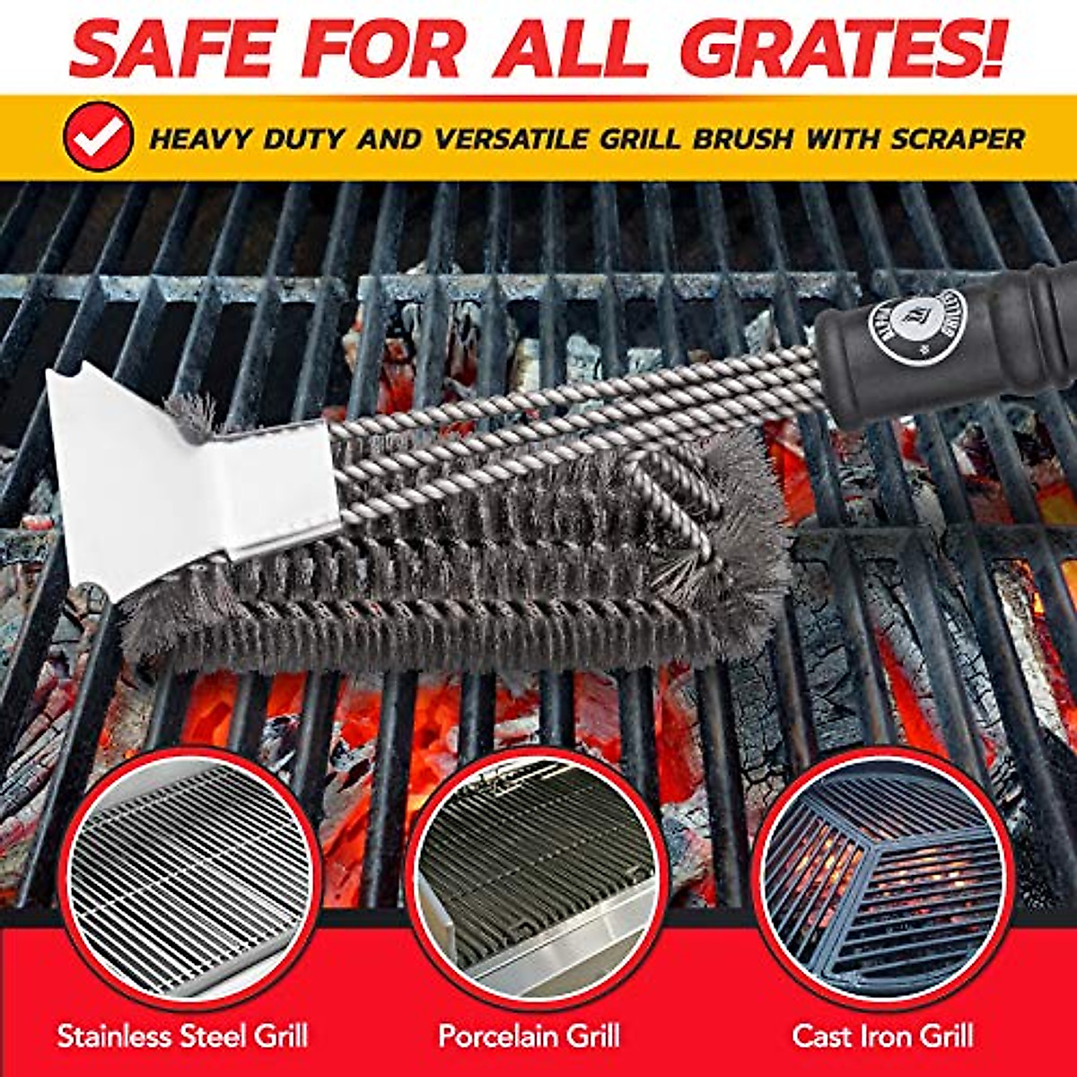 Grill Brush and Scraper - Grill Cleaner Brush Grill Accessories for Outdoor Grill - Safe BBQ Brush for Grill Cleaning - Heavy Duty 17" Grill Brushes