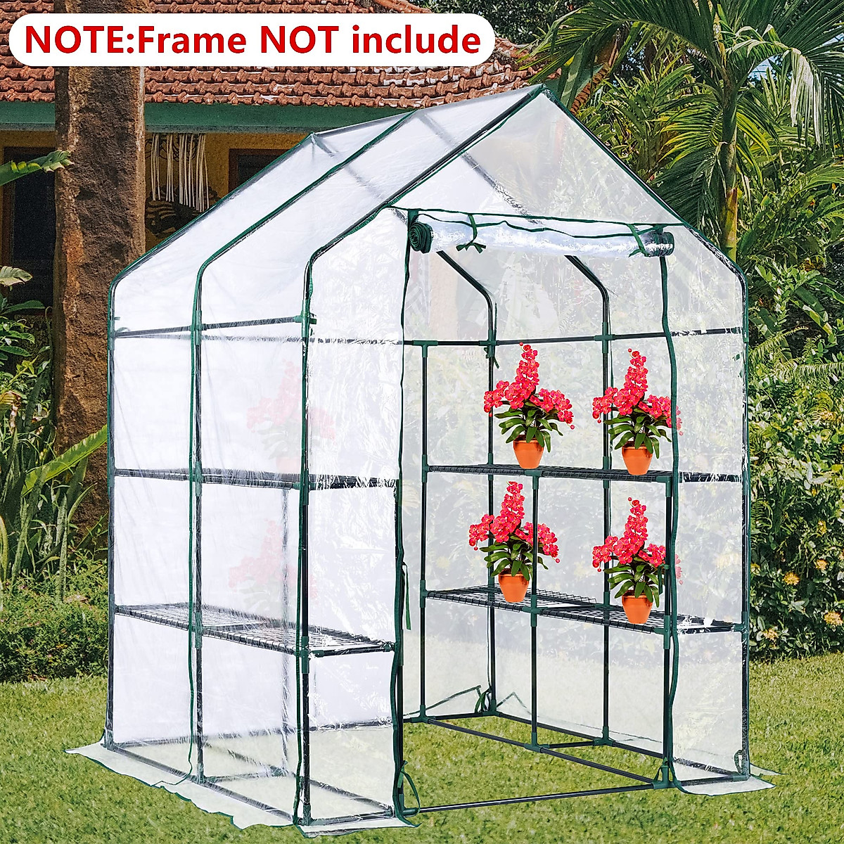 DECOHS Walk-in Greenhouse Replacement Cover with Roll-Up Zipper Door -56x56x76 inch PVC Greenhouse Cover for Outdoor Plant Gardening Plants Cold Frost Protection Wind Rain Proof(Frame Not Include)