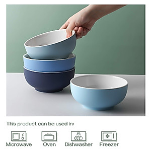 DOWAN Cereal Bowls Set of 4, 24 Ounce Ceramic Cereal Bowl Set, Porcelain Blue Cereal Soup Bowls - Perfect for Serving Soup, Oatmeal, Pasta, Salad, Microwave and Dishwasher Safe