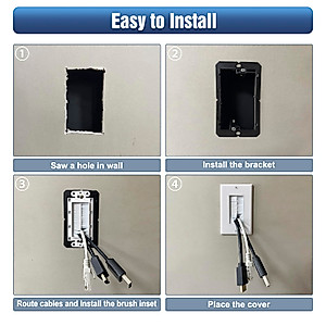 VCE Wall Plate Cable Pass Through with Bracket, Decorator Cover for Low Voltage Cables - White, 2-Pack