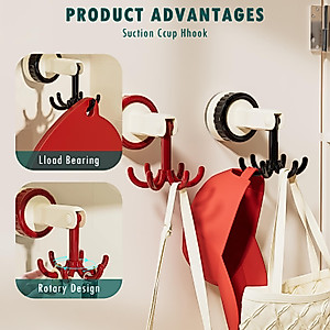 360 Degrees Rotating Folding Hook, 3 Pcs Suction Cup Multi-Claw Hook, Self-Adhesive Suction Cup Hooks Rotating Kitchen Utensil Holder, Multi-Purpose Kitchen Utensil Hanger with 6 Hooks (Black)