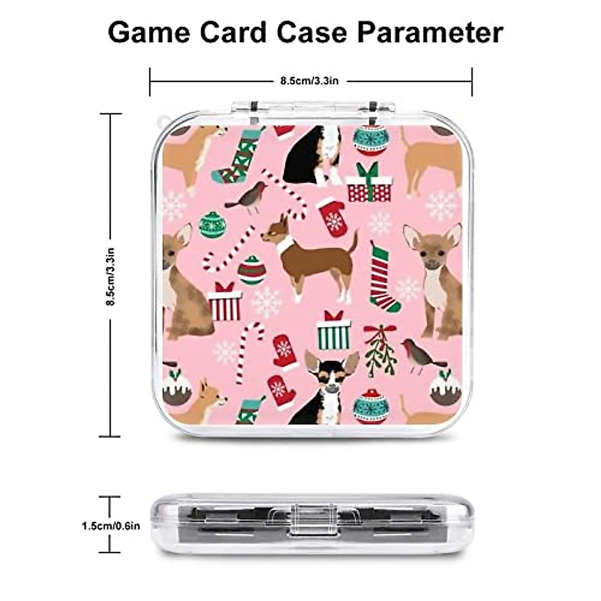 Chihuahua dogs christmas fabric cute chihuahuas dogs best toy dog fabrics Game Card Case for Swítch Protective Portable Case Box with 12 Cartridge Slots