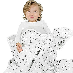Woolino Toddler Blanket - Merino Wool and Organic Cotton Baby Blanket for Girls and Boys - 4 Season - 52.5” x 40” - Gray Stars