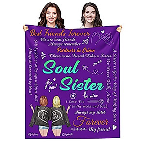 Personalized Best Friend Throw Blanket with Hairstyle Name, Custom to My Bestie Purple Theme Soft Flannel Fleece Throw Blanket for Women Girls, Customized Friendship Gifts for Bestie BFF Soul Sister