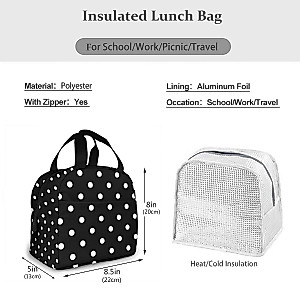 Black And White Polka Dot Portable Insulated Lunch Tote Bag Reusable Lunch Box For Men, Women And Kids