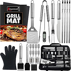 Romanticist 26PCS Barbecue Tool Set with Storage Bag - Portable Grill Tool Kit - Professional BBQ Set for Outdoor Cooking and Camping Grill Accessories Sets