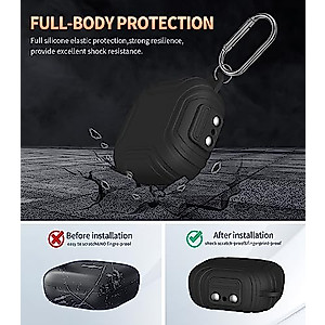 [Newest Secure Lock] Alquar for SHOKZ OpenFit T910 Case Cover, Silicone Protective Scratch Shock Resistant Cover ONLY Compatible with SHOKZ OpenFit T910 Earbuds Charging Case with Carabiner(Black)
