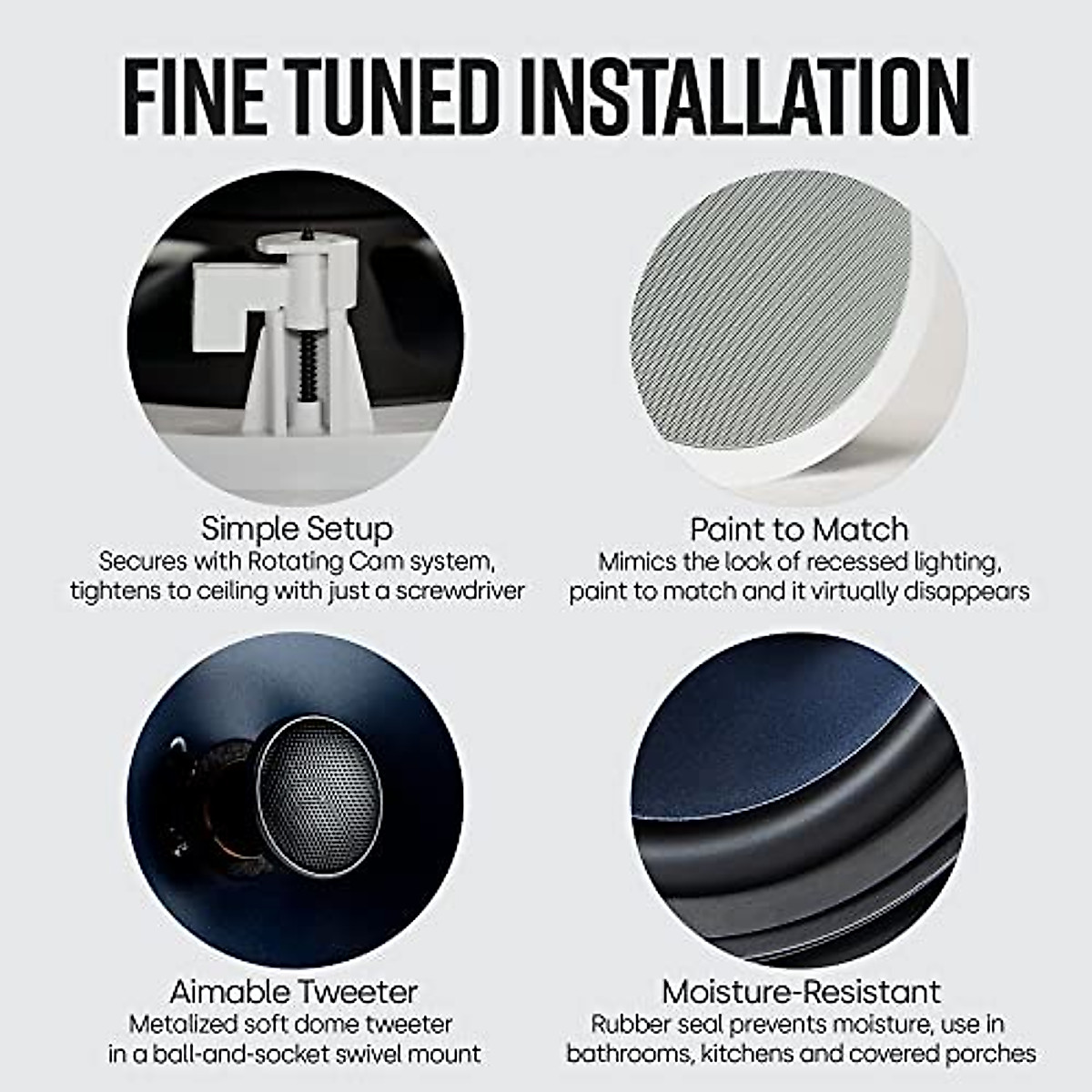 Polk Audio RC80i 2-way Premium In-Ceiling 8" Round Speakers, Set of 2 Perfect for Damp and Humid Indoor/Outdoor Placement - Bath, Kitchen, Covered Porches (White, Paintable-Grille)