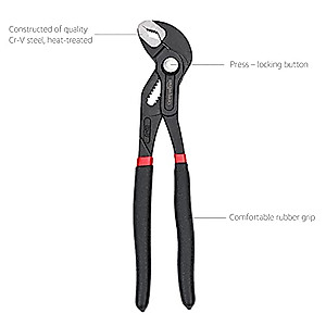 Amazon Basics 3-Piece Quick Release Groove Joint Pliers Set, Drop Forged Chrome Vanadium Steel, Includes 7-inch,10-inch, and 12-inch, Black