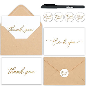 100 Pieces of White With Gold Thank You Cards, Two Thank You Notes Designs, 4x6 Inch Thank You Card, Elegant Thank You Cards Baby Shower, Thank You Cards With Envelopes Bulk with 120 Stickers, Free