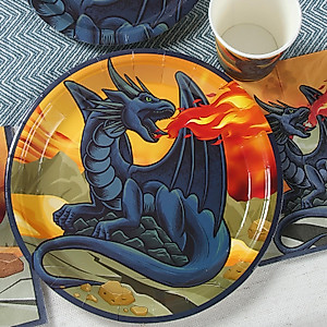 Dragon Party Supplies (Serves 24) Dinner Plates, Dessert Plates, Cups, Napkins. Fantasy Birthday Decorations for Kids, Boys, Girls and More. Dragon Themed Birthday Party Decorations