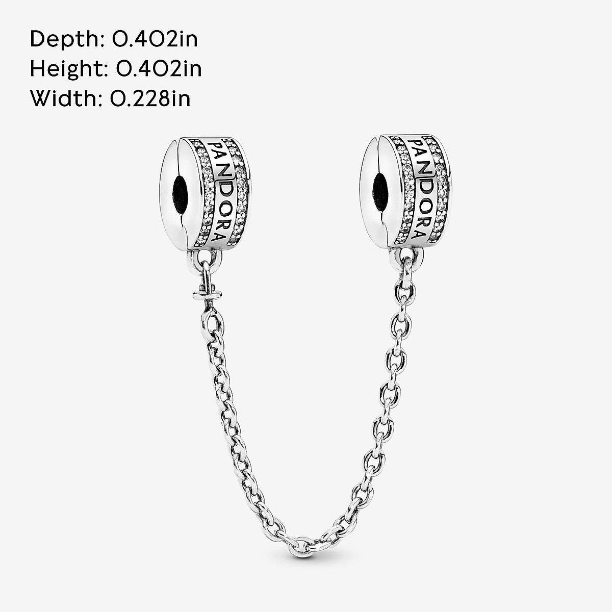 PANDORA Pandora Logo Safety Chain Charm, Sterling Silver, Clear Cubic Zirconia, 2 IN