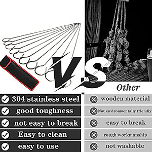 Metal skewers for grilling，skewers for kabobs，stainless steel skewers 14” Flat Shish Kabob Skewers with Ring Handles ，metal skewers ,Reusable BBQ Sticks - 10 Pack with Storage Bag