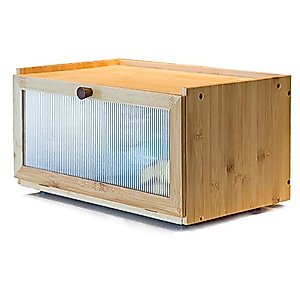 ETMI Bamboo Bread Box for Kitchen Counter-Large Capacity Bread Storage Container Farmhouse Bread Box with Window Bread Holder