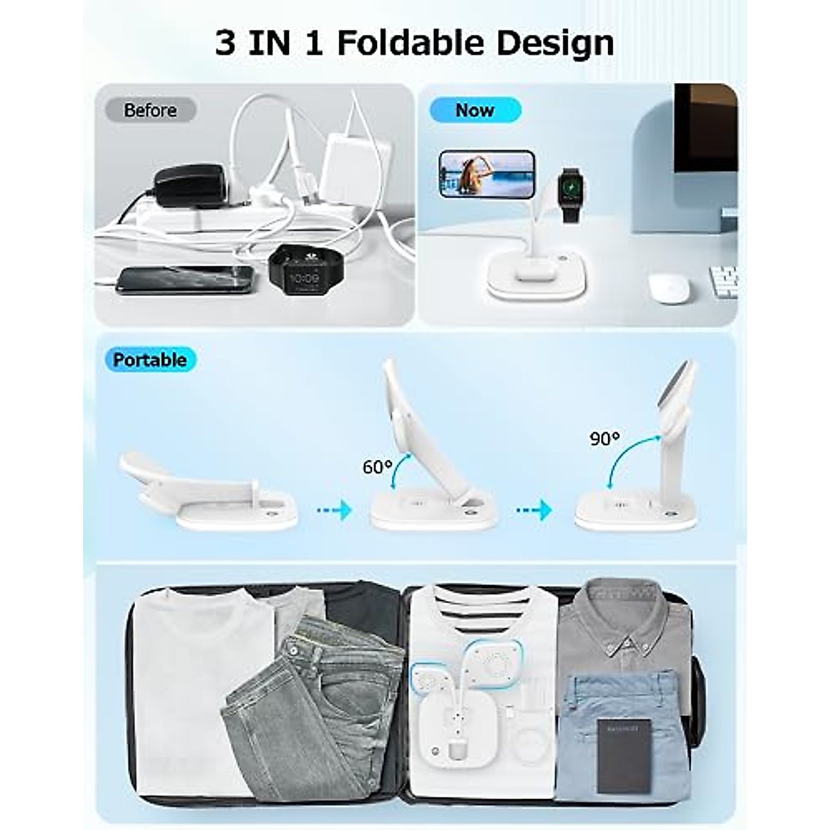 【2024 Newest】 5 in 1 Mag-Safe Wireless Charger for Apple Device with LED and Adapter, Magnetic Charging for iPhone 15/14/13 Pro/Max/Mini/Plus,15W Fast Charging Stand for Apple iWatch and Airpods