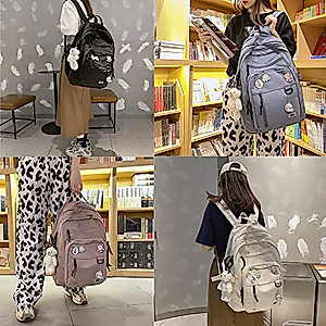 Mildame Cute Girls Plush Pendant Backpack, Kawaii School Backpack with Pin and Accessories, Aesthetic Elementary Kids Book Bags