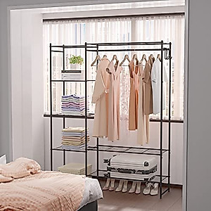 Neprock Clothing Rack with Shelves, Portable Wardrobe Closet for Hanging Clothes Rods, Free Standing Shelves Organizers and Storage