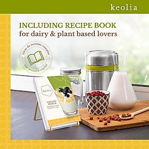 Keolia Yogurt Maker Machine, 1 Quart Glass Yogurt Maker Jars with Recipe Book and Accessories to Make Yogurt, Homemade Dairy Free Yogurt Culture, Stainless Steel Yoghurt Maker with Dairy Jars