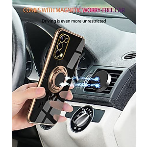 Jancyu Compatible with Oppo Find X3 Lite Case, Oppo Reno 5 5G Phone Case with Ring Holder, 360 Degrees Protective Cover Silicone Magnetic Car Holder (Black)