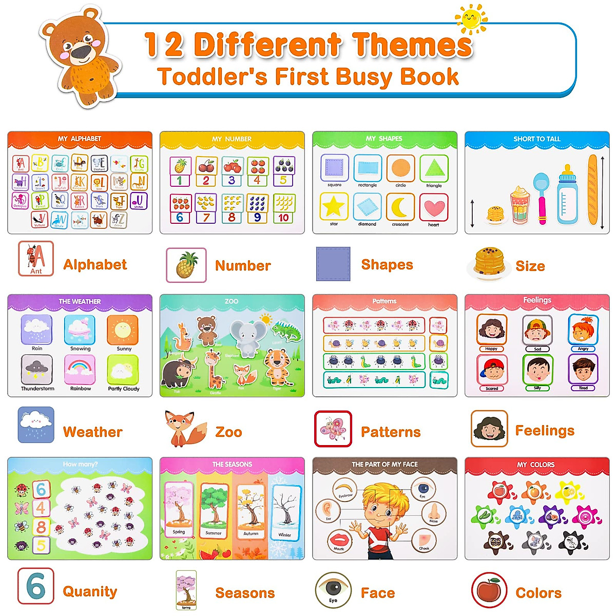 Busy Book for Toddlers Montessori Toys for 1 2 3 4 Year Old, Preschool Learning Activities Binder Montessori Toys for Toddlers, Quiet Books for Toddlers Travel, Birthday Gifts for 1 2 3 4 Boys& Girls