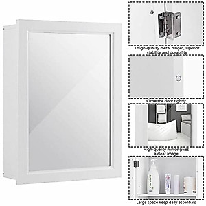 Bamc Bathroom Mirror Cabinet Wall Mounted Kitchen Medicine Storage Adjustable Shelf Storage Cabinet Organizer Cabinet Medicine cabinets Bathroom Storage Cabinet, 1475684, White, L 20''x W 6''x H 26''