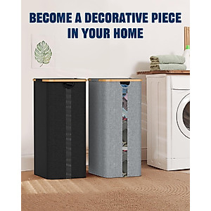 Laundry Hamper with Lid - Large Laundry Basket… (Black, 110L)