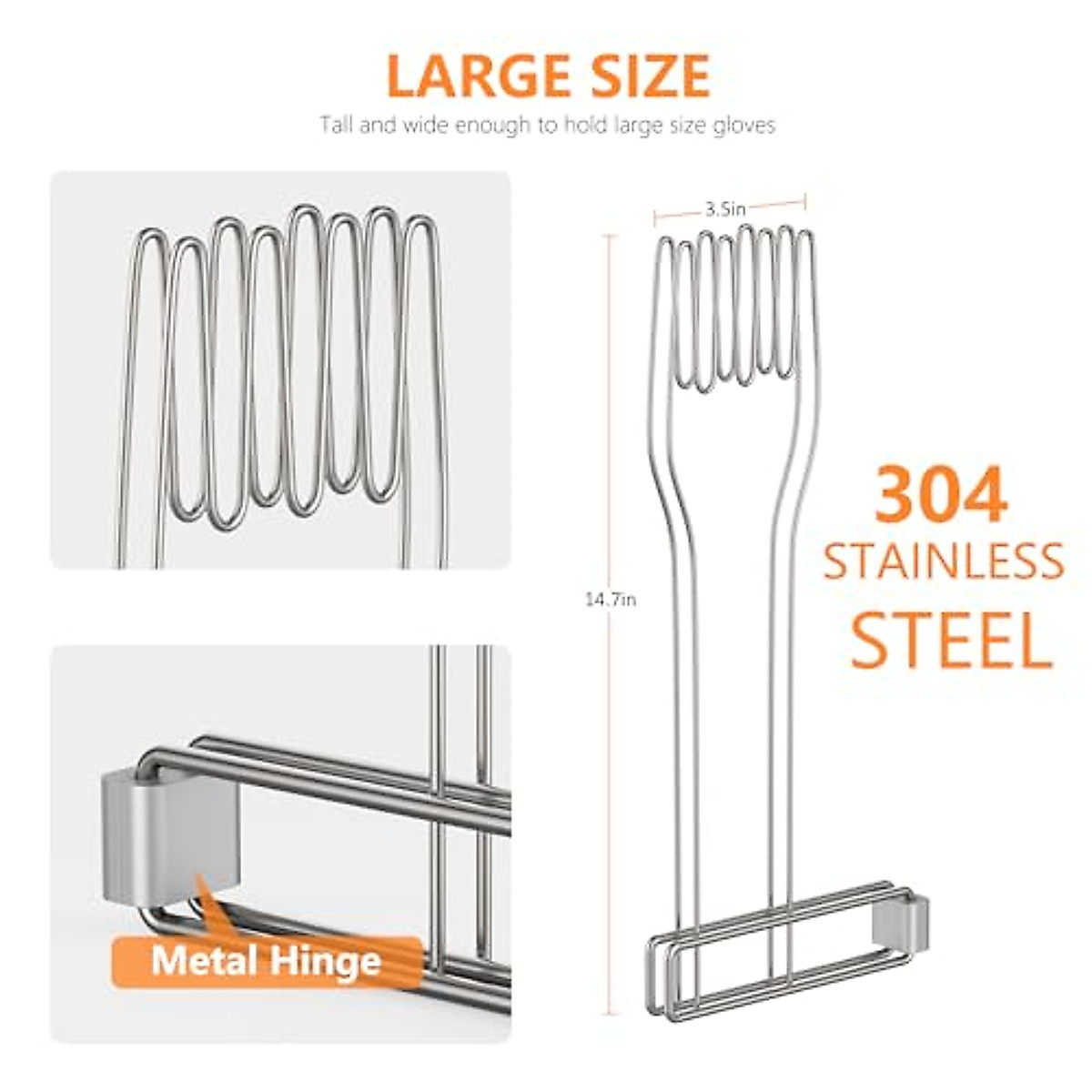 KORRTFID Kitchen Glove Holder,Stainless Steel Glove Rack,Kitchen Vertical Glove Support Multi-Purpose Glove Drain Rack,Collapsible Glove Drying Stand,Rubber Glove Drying Rack,Mitten Rack(Large)