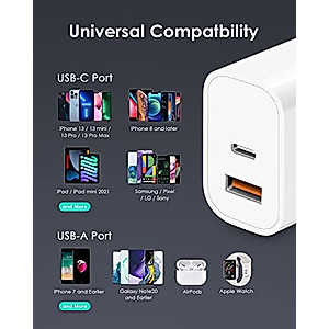 Charger Block USB and USB C Port [3 Pack] USB Wall Charger Multiport [PD 20W USB-C & QC 3.0 USB Port] Compatible with iPhone 13/12/11/X/8, iPad, Samsung, Google, Galaxy and More