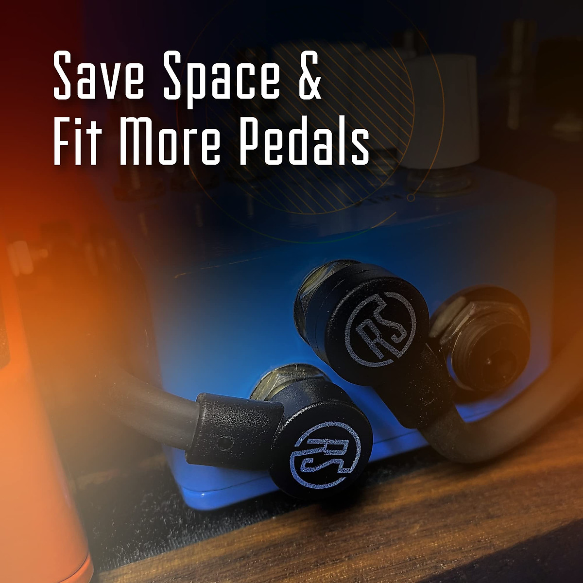 Rock Stock Guitar Flat Patch Cables (Pack of 3) - 12 Inch S-Shape Ultra-Thin Effect Guitar Pedal Patch Cables - Right-Angle, Black with Durable Gold Plated Connectors, Maximize Pedalboard Space