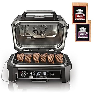 Ninja OG850 Woodfire Pro XL Outdoor Grill & Smoker with Built-In Thermometer, 4-in-1 Master Grill, BBQ Smoker, Outdoor Air Fryer, Bake, Portable, Electric, Dark Gray