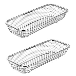 Kitchen Drawer Organizer, BYEGOU Stainless Steel Storage Container Metal Cabinet Storage Basket for Holding Silverware Kitchen Utensil, Pack of 2
