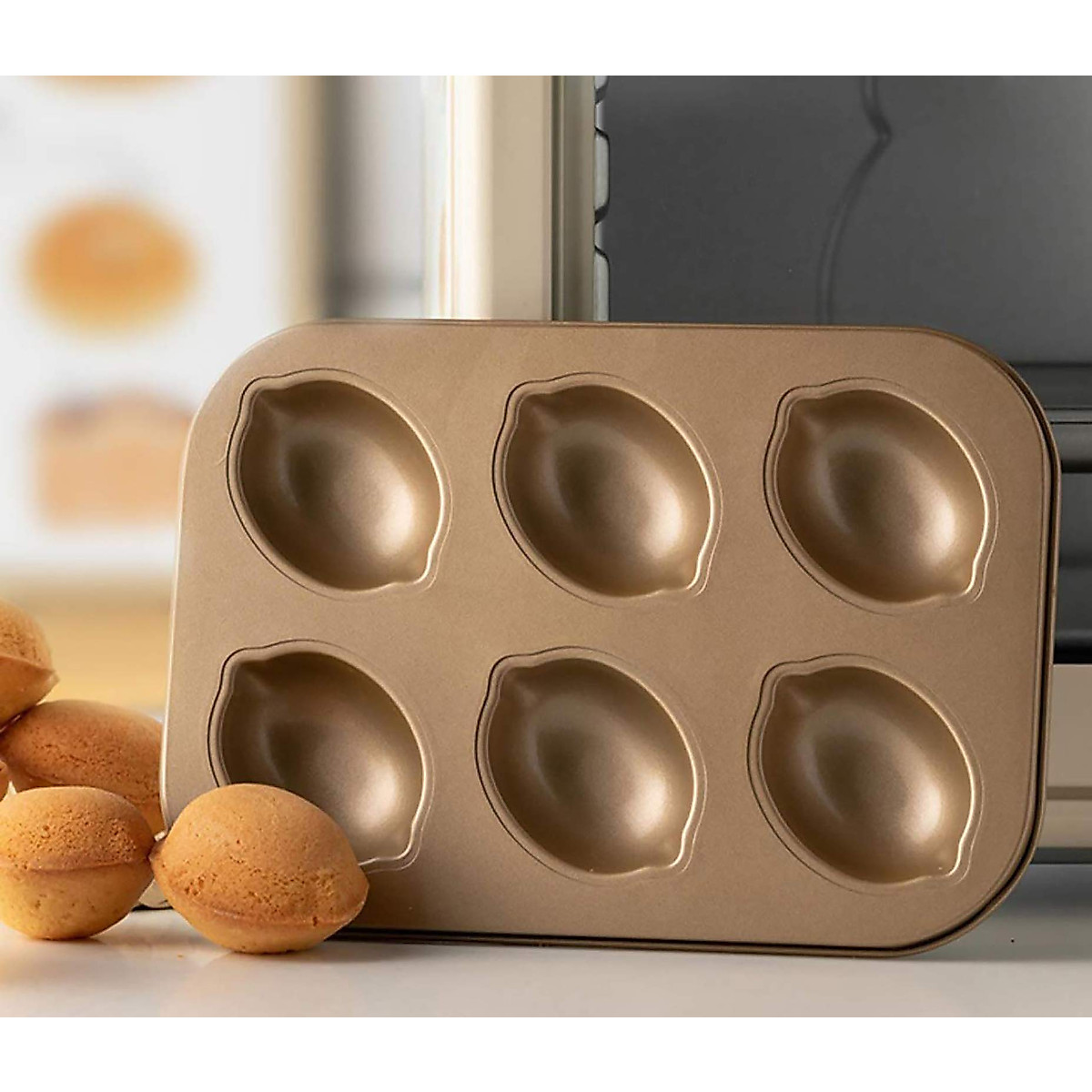 TOPZEA 2 Pack Muffin Pan, 6-Cup Non Stick Muffin Pan Lemon Shaped Baking Mold Cake Mold Cupcake Pan for Oven, Quick Release Bakeware for Pudding, Dessert, Mousse, Gold