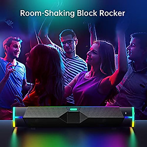 Fishcovers Bluetooth Computer Speakers for PC Desktop Monitor, RGB PC Sound Bar, USB Powered PC Speakers, HiFi Stereo Gaming Speakers for Laptop