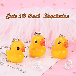 AWEELON 24 Pcs Plastic Yellow Duck Keychains Tiny Ducks Keychains Duck Party Favors Cute 3D Duck Chains Small Ducky Pendant Accessories for Birthday Party Baby Shower