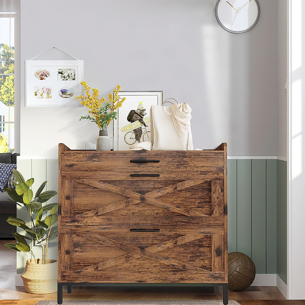 Hooseng Shoe Cabinet, Wooden Shoes Rack Shoe Storage Cabinet with 2 Flip Drawers & 1 Small Drawer Small Shoe Rack Organizer Freestanding Tipping Bucket Shoe Rack for Entryway, Hallway, Rustic Brown