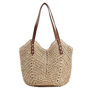 Straw Bag for Women Summer Beach Soft Woven Tote Bag Large Rattan Shoulder Bag for Vacation