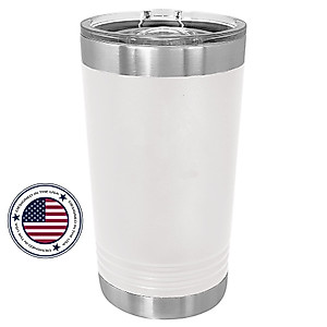 Personalized Add Your Custom Text Insulated 16-Ounce Beer Beverage Pint Travel Tumbler Drink Coffee Double-Walled Insulated Stainless Steel Mug - Customizable (White)