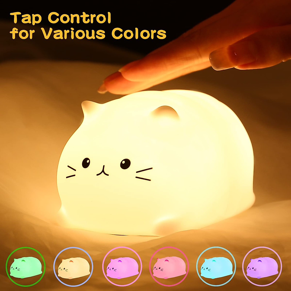Tremdwoto Cat Lamp for Kids, Rechargeable Silicone Cat Night Light with 7 Colors Changing, Kitty Nightlight for Cat Lover Girls (Cat-A)