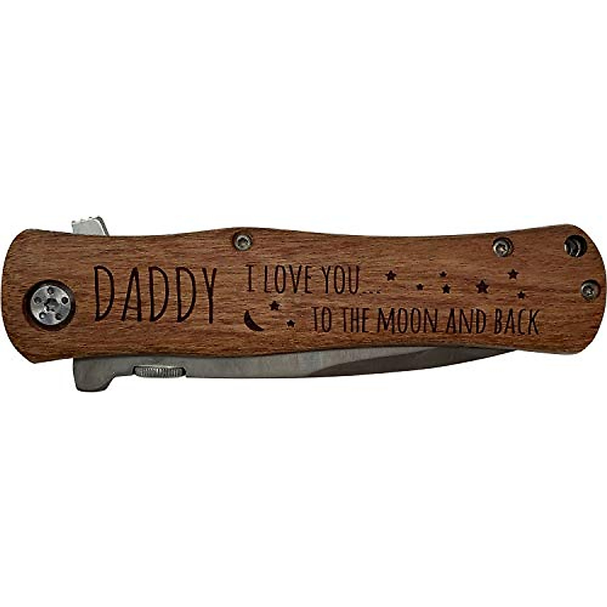 Daddy - I Love You to The Moon and Back Stainless Steel Folding Pocket Knife with Clip, Wood