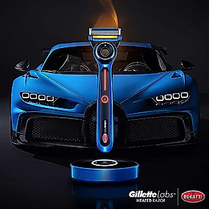 Gillette Heated Razor for Men, Bugatti Limited Edition Shave Kit by GilletteLabs, 1 Handle, 2 Razor Blade Refills, 1 Cleaning Cloth, 1 Charging Dock