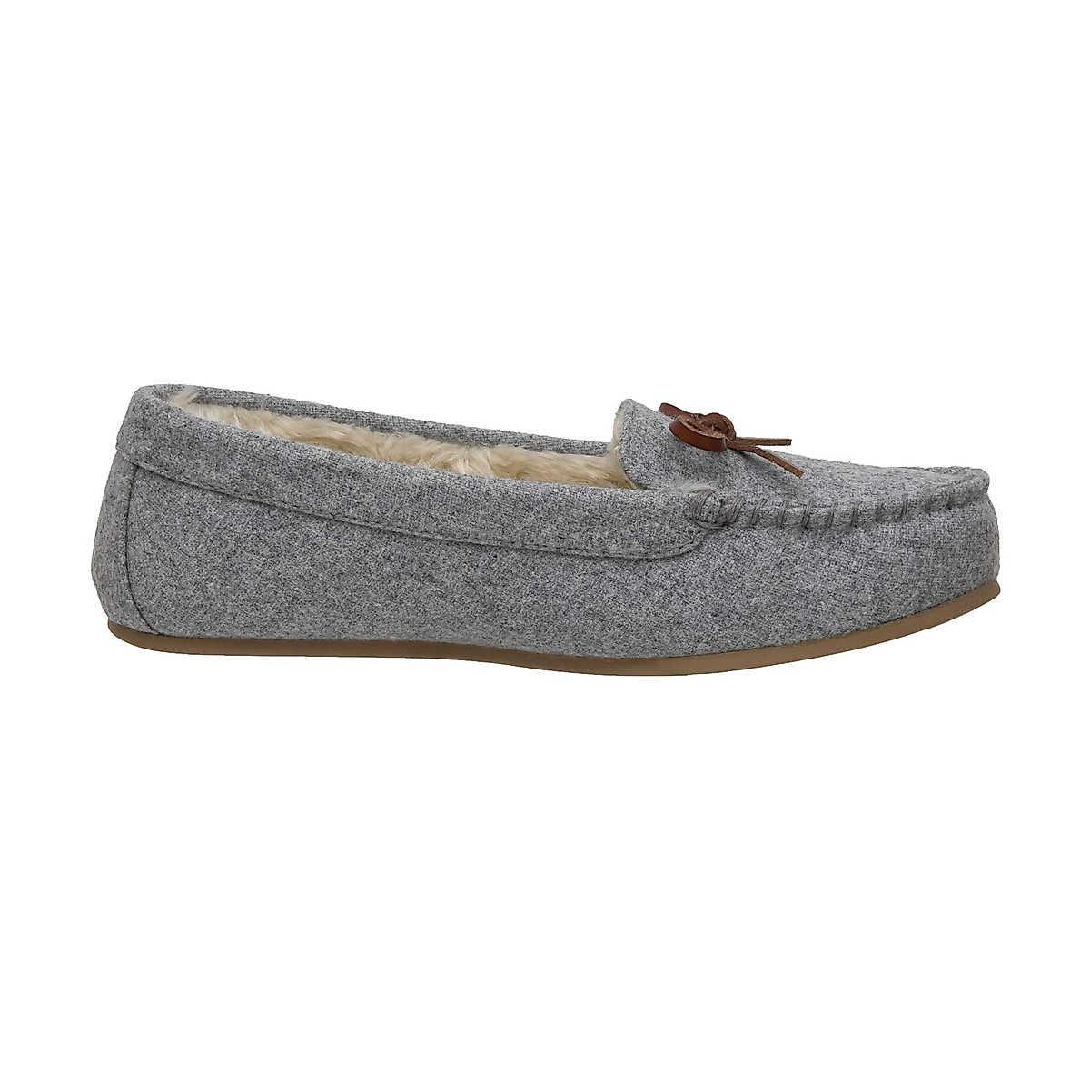 CUSHIONAIRE Women's Sabina Moccasin Slipper +Memory Foam, Grey Wool 10