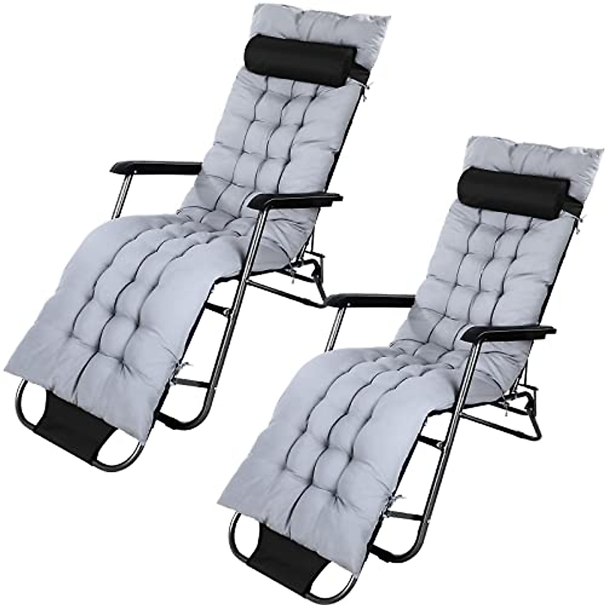 Bucherry 2 Pcs 67 x 19 Inch Chaise Lounge Cushions Soft Lounge Chair Cushion Rocking Chair Cushion Sofa Lawn Furniture Cushion Pad with 6 Tie for Outdoor Indoor Patio Home Without Headrest (Grey)
