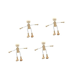 SEWACC Toddler Toys 28 Pcs DIY Educational Action Figure Wooden peg Doll Cake Topper Unfinished Wooden People Dolls Painted Craft Wooden Shapable Robot Wood Grain Crafts Shelf Mannequin