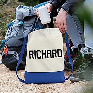 Personalized Initial Drawstring Backpack w/Name - Custom Bookbag for Girls & Boys 3 Fonts 15 Vinyl 6 Bag Colors – Customized Back to School Gifts Kids Monogrammed Gym Women Men, Beige