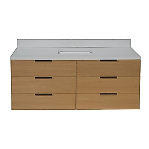 Kitchen Bath Collection Oslo 60-inch Floating Wall-Mounted Single Bathroom Vanity: Includes Blonde Wood Cabinet with Matte White Countertop and White Ceramic Sink
