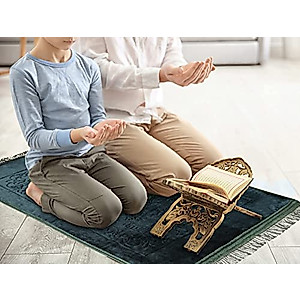 Dark Green, Muslim Prayer Rug, Traditional Style, Large, Thick, and Padded Muslim Prayer Mat, 99 Prayer Beads and a Prayer Cap Included, Prayer Mats Muslim for Praying Men, Women, and Kids