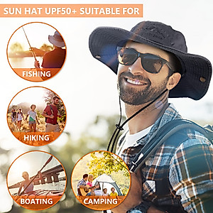 Obling Sun Hat, Fishing Hat UPF 50 Wide Brim Bucket Hat Safari Boonie Hat (B-Grey)