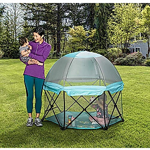 Regalo My Play Deluxe Portable Play Yard Indoor and Outdoor, Bonus Kit, Includes a Full Canopy, Washable, Aqua, 6-Panel