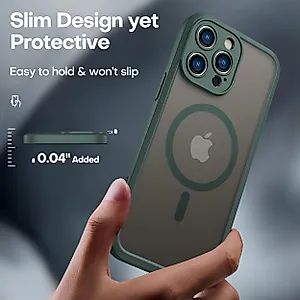 ImpactStrong Magnetic Guard Designed for iPhone 14 Pro Max Case [Camera Protection] [Military Grade Drop Tested] [Compatible with MagSafe] Slim Translucent Matte Phone Case (6.7") - Dark Green